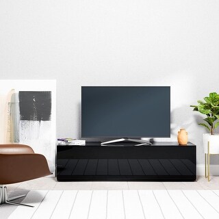 SONOROUS ST-160 Premium TV Stand for Living Room - Black Glass TV Console with 6 Shelves Table ...
